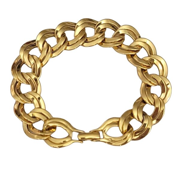 Monet | Jewelry | Monet Gold Tone Fold Over Clasp Double Link Bracelet ...